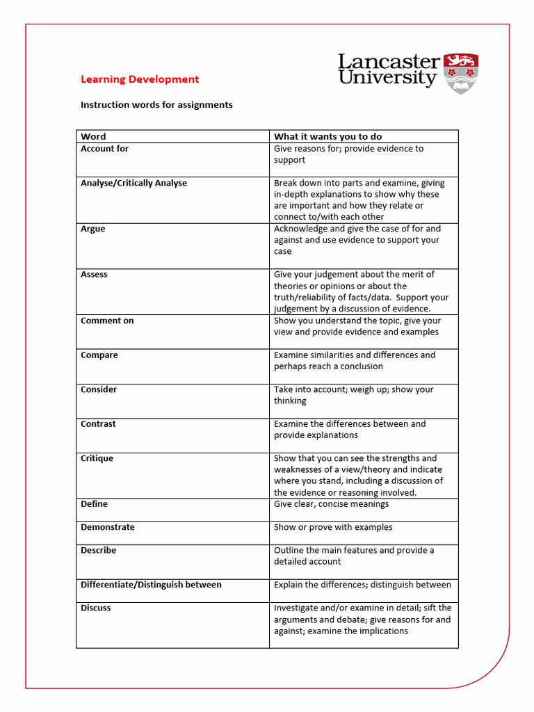 Instruction Words For Assignments | PDF | Reason | Evidence