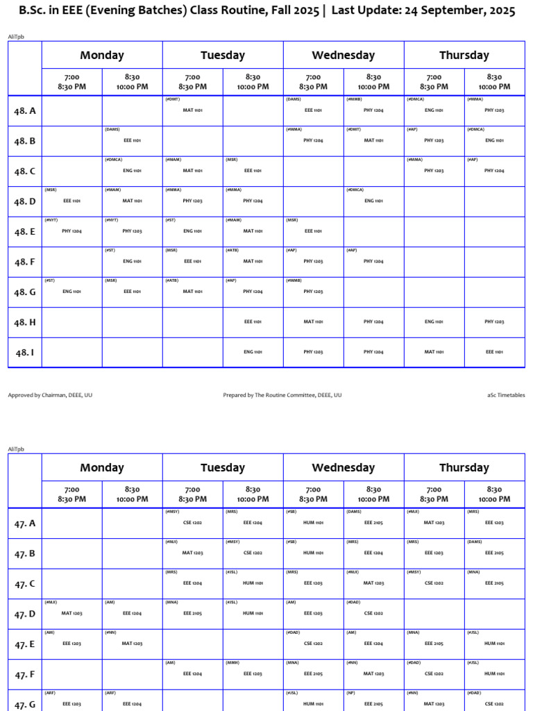 B.Sc. EEE Evening Class Schedule 2025 | PDF