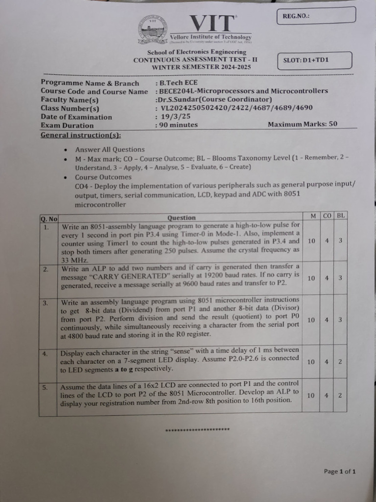 Bece204l - Cat 2 | PDF | Microcontroller | Electronics