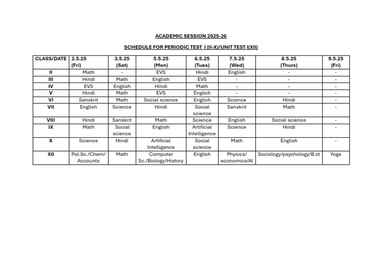 Revised Schedule For Periodic Test-I | PDF