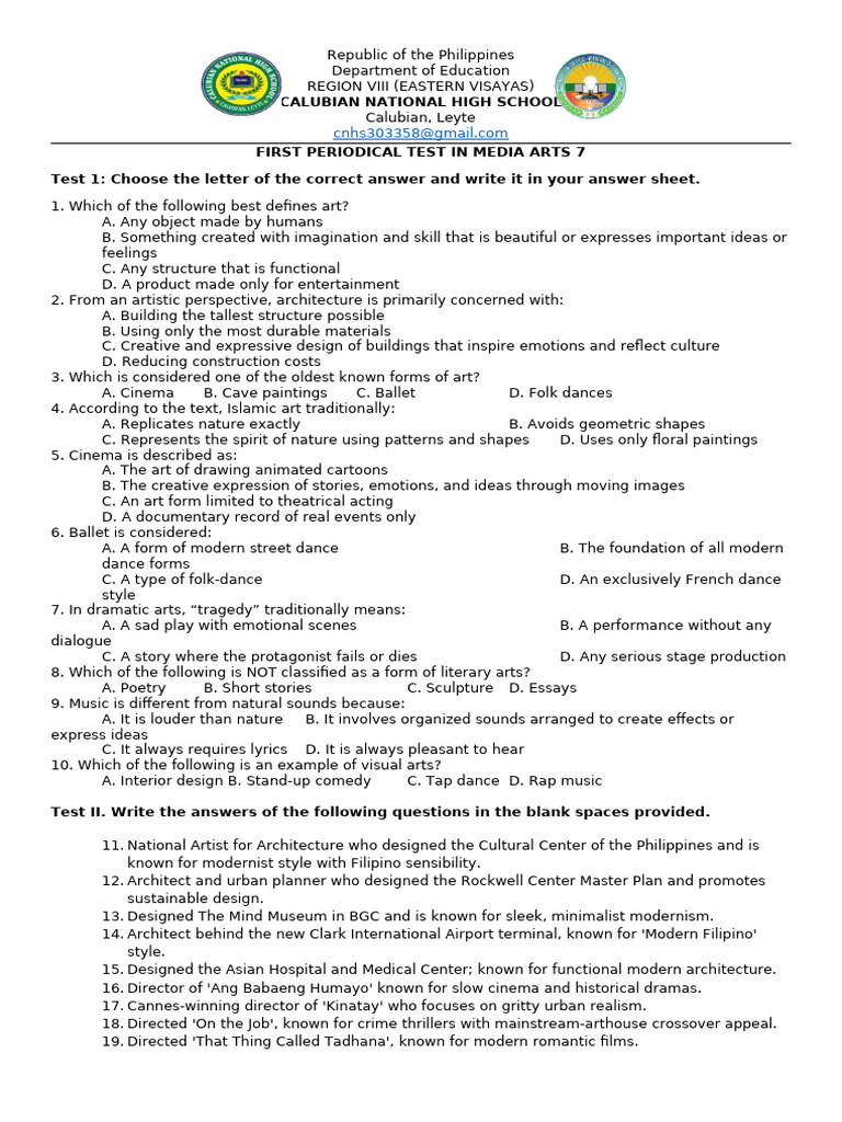 Media Arts 7 Periodical Test Guide | PDF | The Arts | Liberal Arts ...
