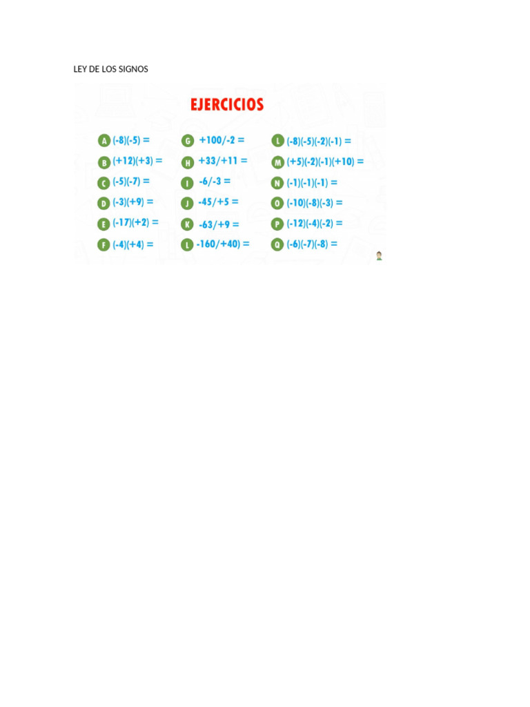 Reglas de Los Signos | PDF