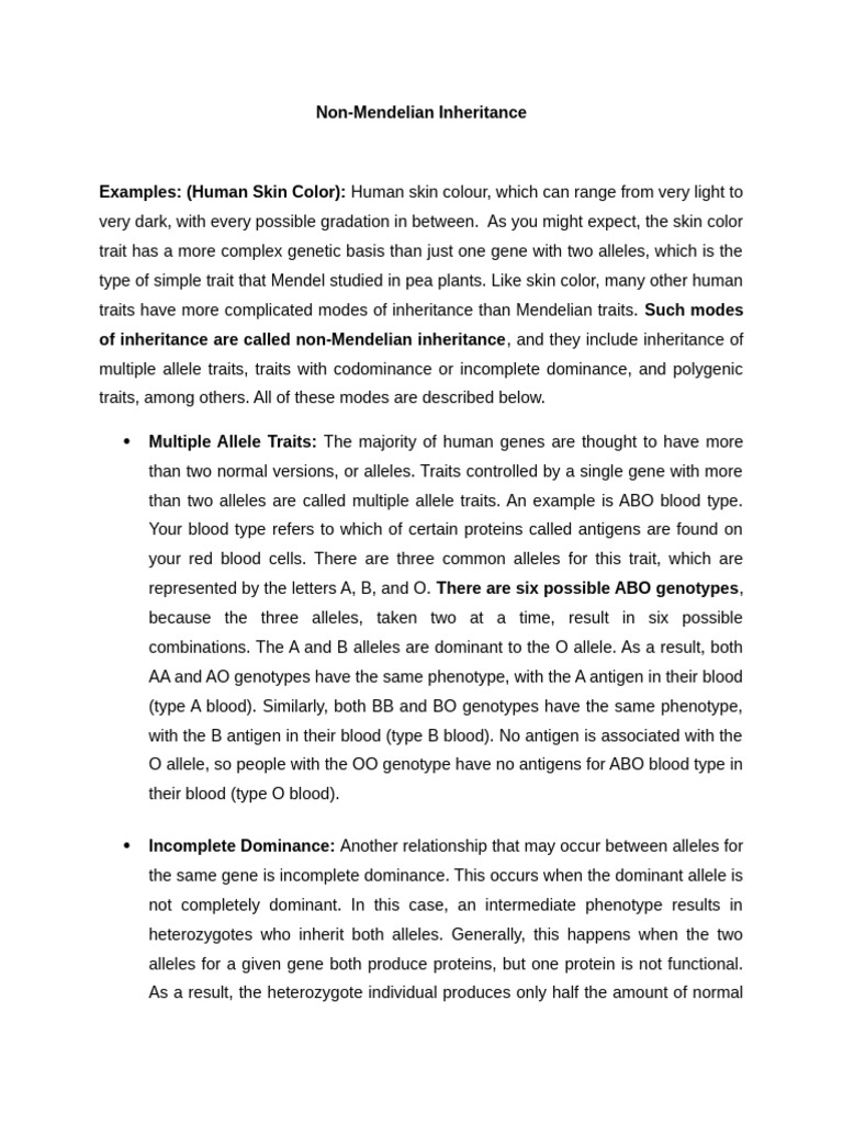 Non Mendelian Genetics | PDF | Dominance (Genetics) | Genotype