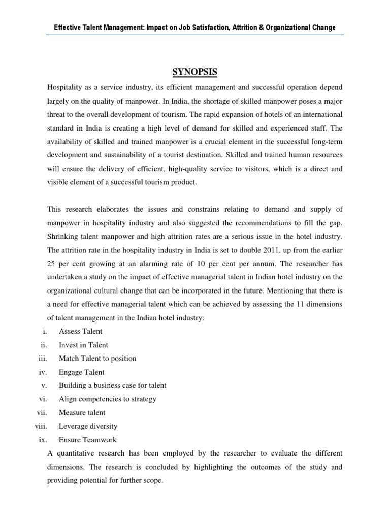 Synopsis: Effective Talent Management: Impact On Job Satisfaction ...
