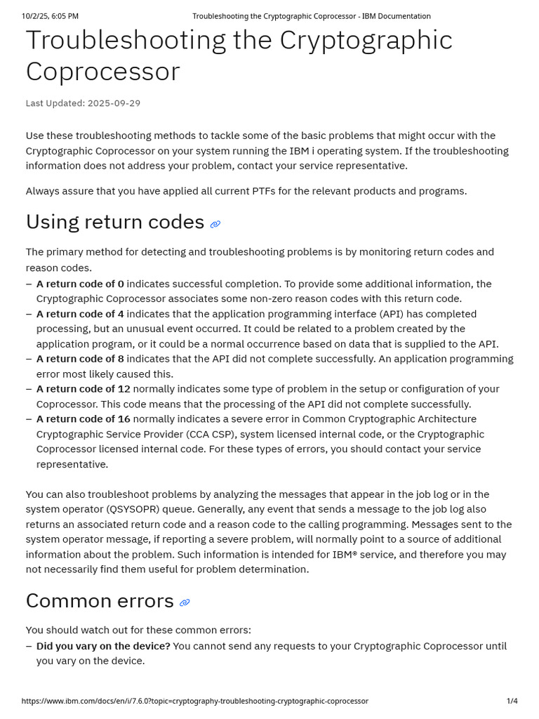 Troubleshooting The Cryptographic Coprocessor - IBM Documentation | PDF | Cryptography ...