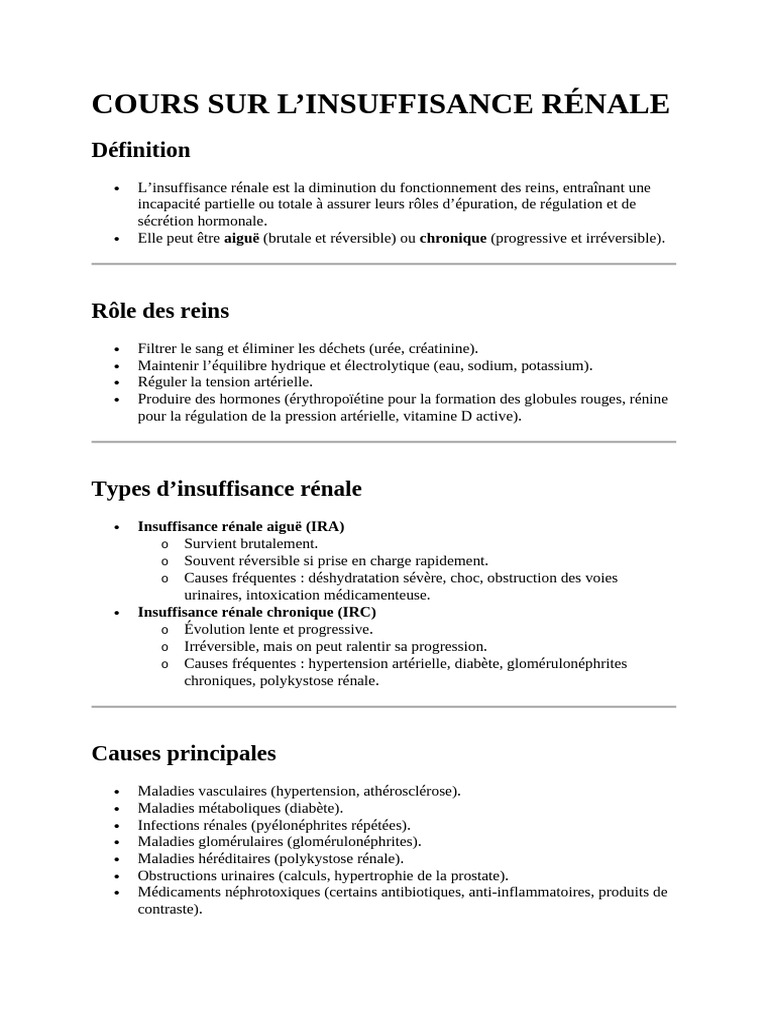 Comprendre l'insuffisance rénale | PDF | Insuffisance rénale chronique ...
