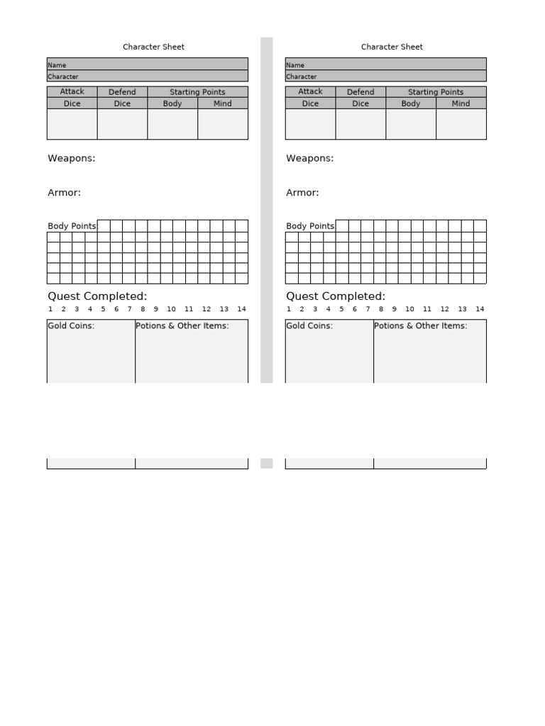 Hero Quest Character Sheets | PDF