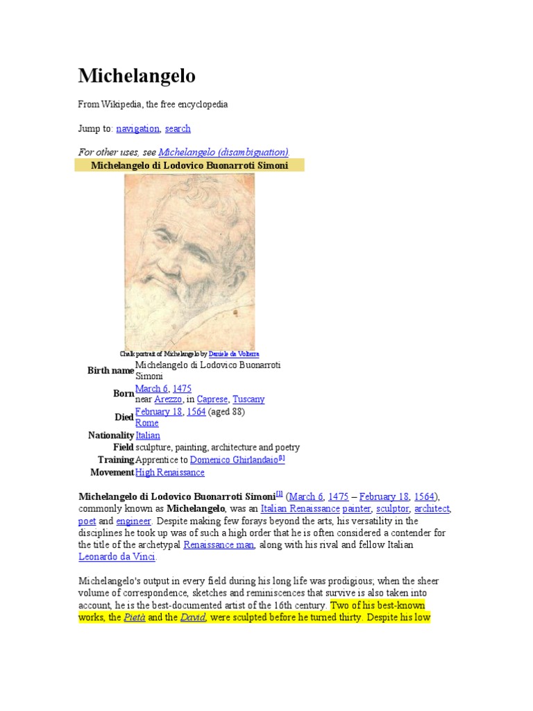 Michelangelo: Master of Renaissance Art | PDF | Michelangelo | Florence