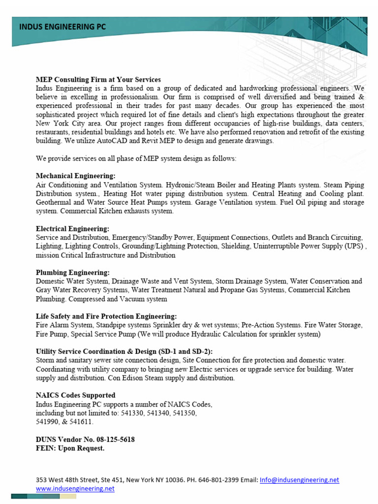 Capability Statement - Indus Engineering PC 10-19-23 | PDF | Water ...