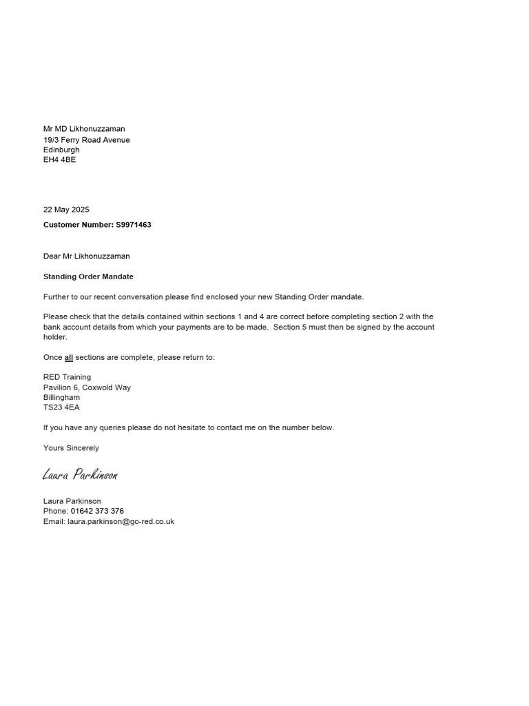 Standing Order Mandate | PDF | Payments | Banking Technology
