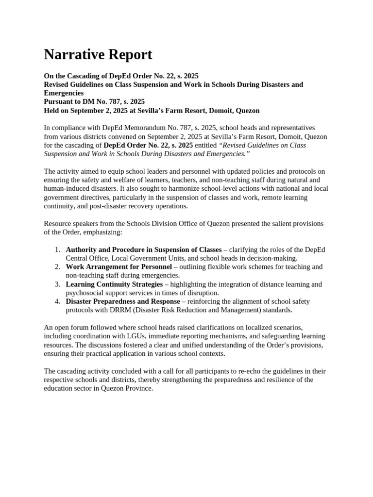 DepEd Order 22: Class Suspension Guidelines | PDF