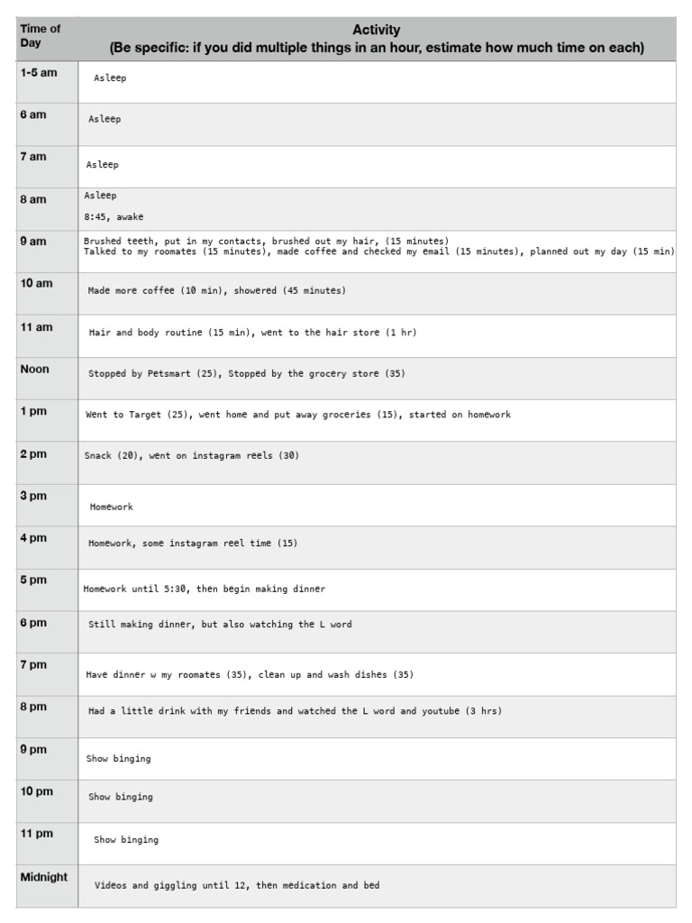 Time Diary | PDF