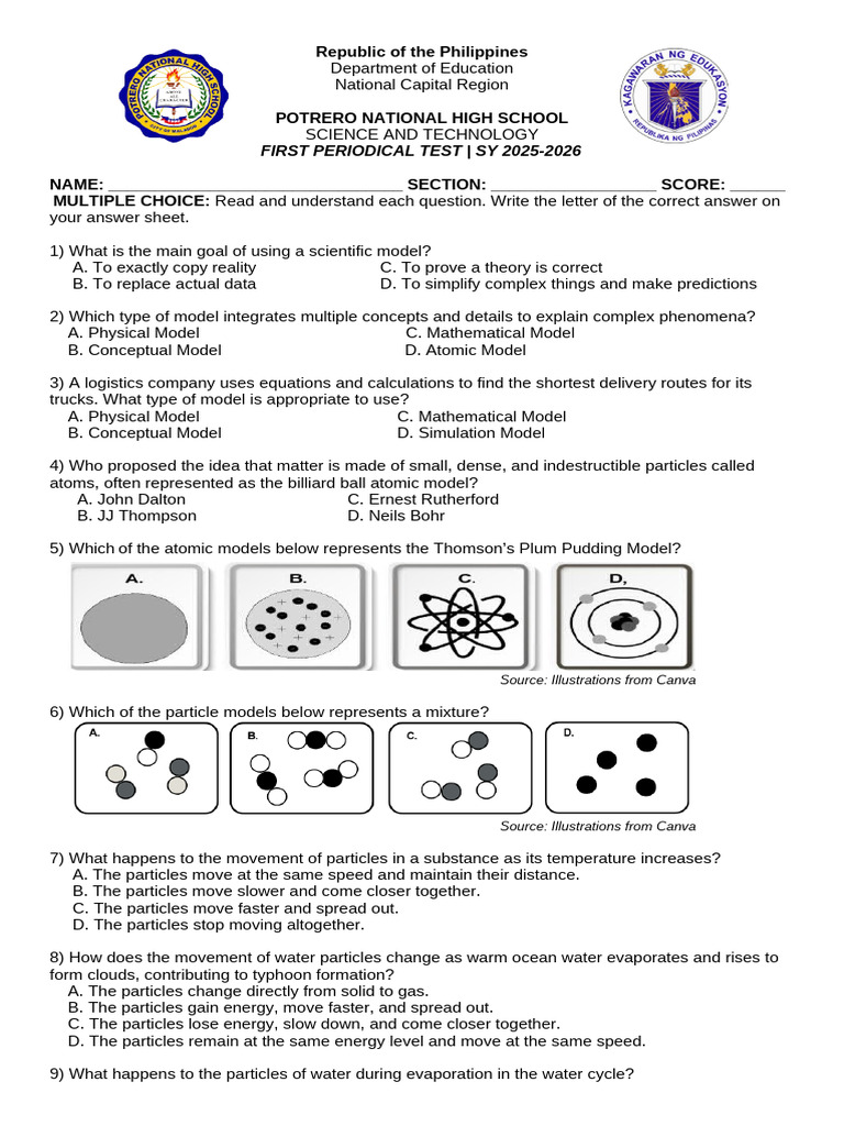 First Periodical Test in Science 2025-2026 | PDF | Solubility | Experiment