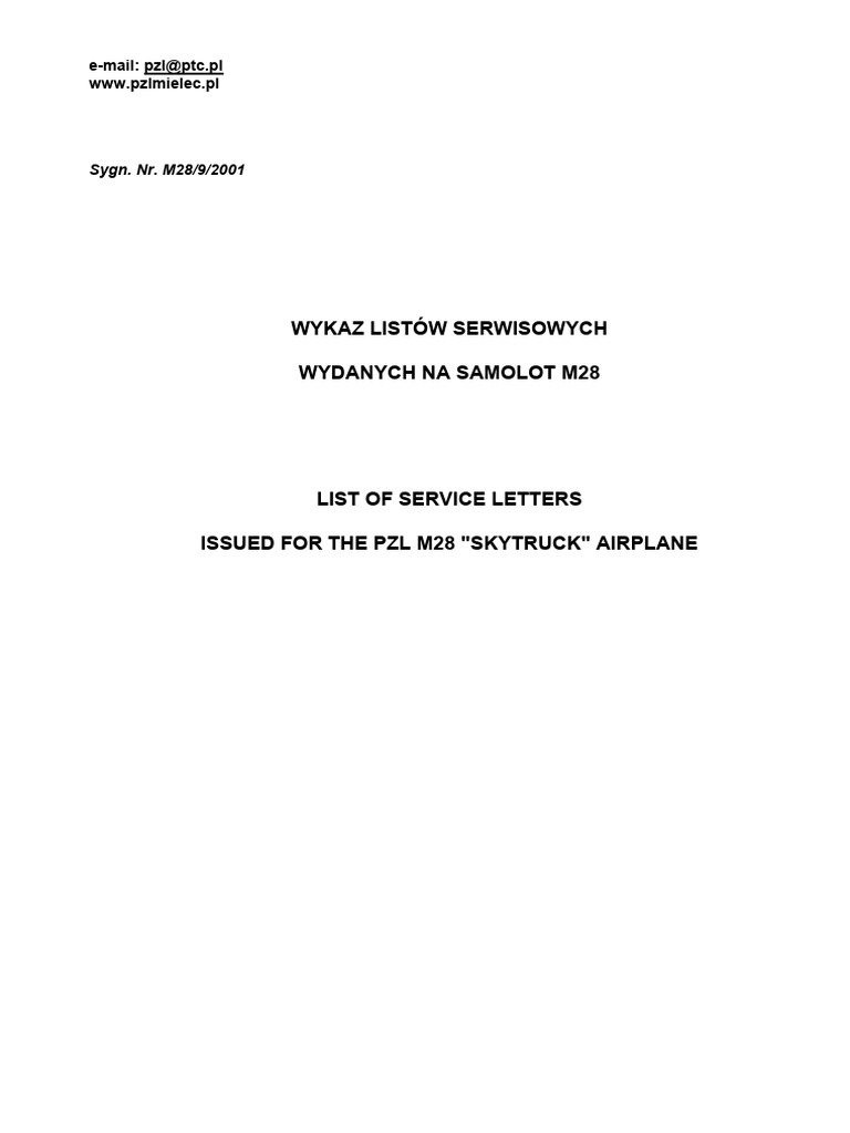 M28-List of Service Letters | PDF