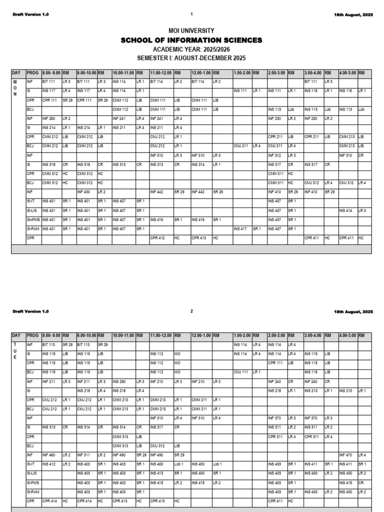 Timetable 2025-2026 Sem 1 | PDF | Computer Science | Information Science