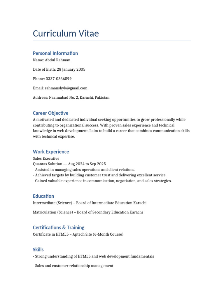 Abdul Rahman CV | PDF