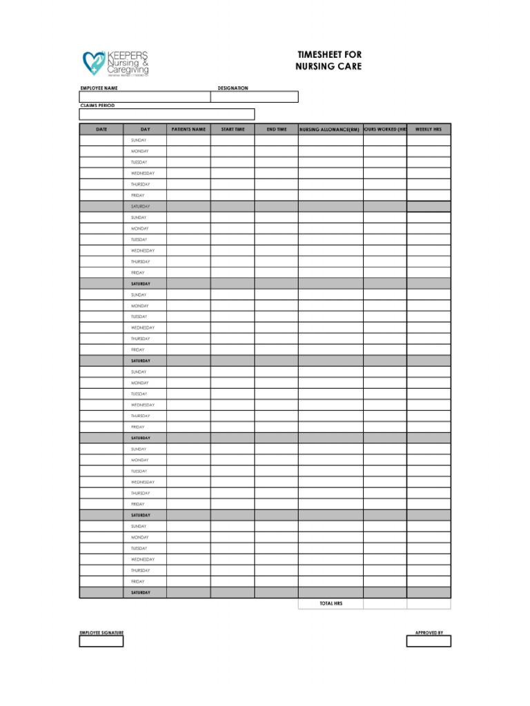 Timesheet For Nursing Care Pn-6 | PDF