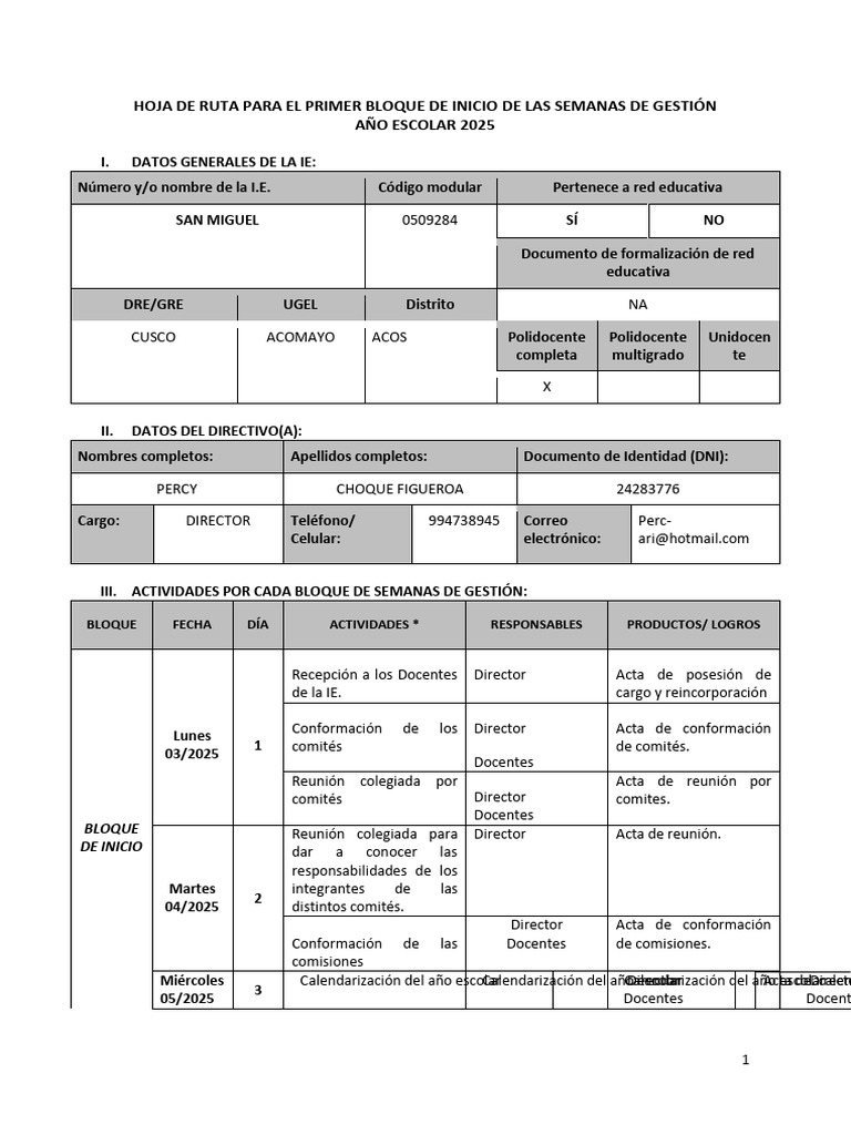 Hoja de Ruta - Semana de Gestión 2025 | PDF | Aprendizaje