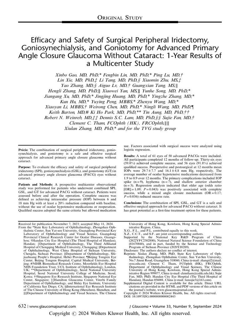 Goniosynechialysis in Angle Closure Glaucoma | PDF | Glaucoma | Medical ...