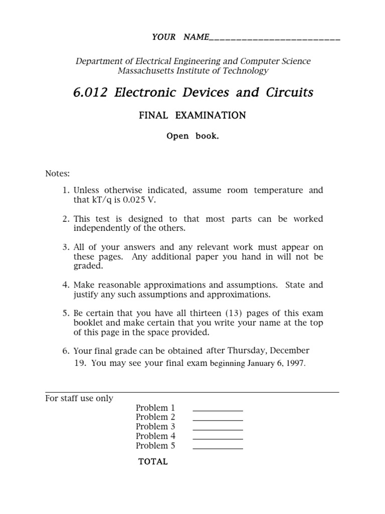 6.012 Electronic Devices and Circuits: Final Examination | Download ...