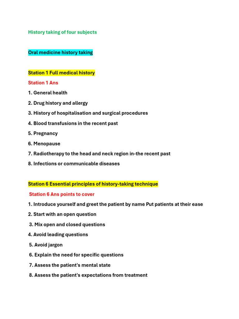 History Taking of Four Subjects - 250721 - 205417 | PDF | Medical ...