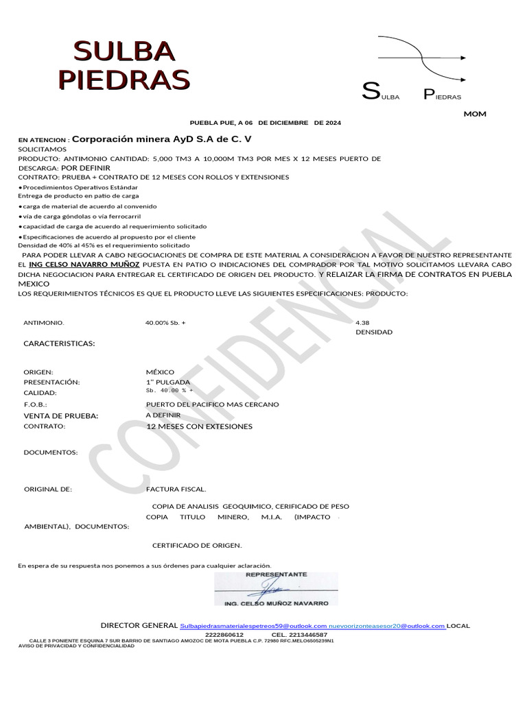 Carta Antimonio Sulba Mexico Honduras | PDF