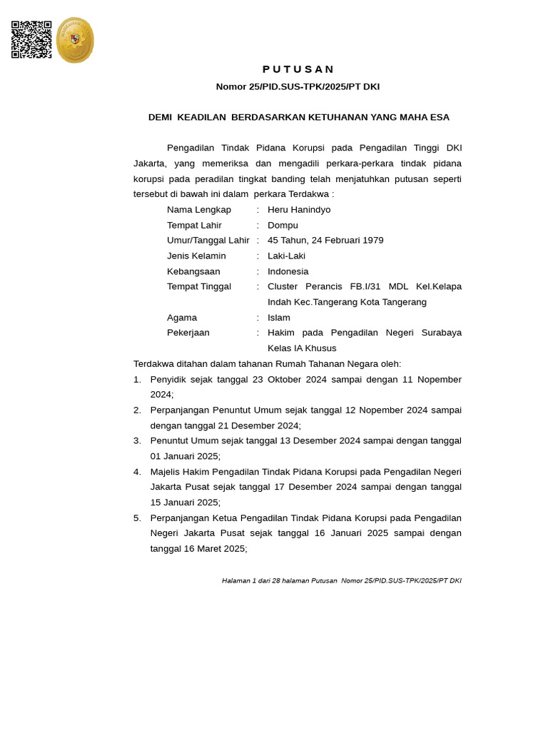 Putusan Korupsi Heru Hanindyo 2025 | PDF