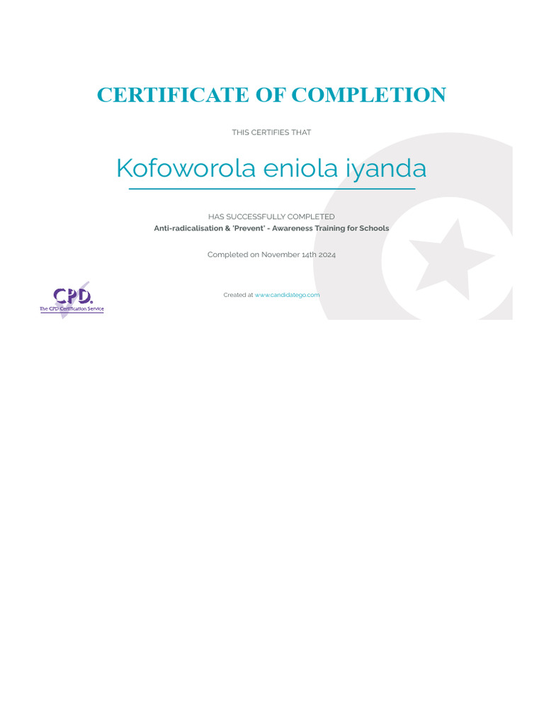 Anti-Radicalisation Training Certificate | PDF