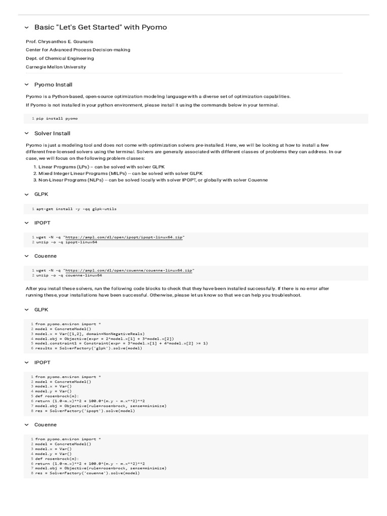 Pyomo Tutorial Instructions | PDF | Linear Programming | Systems Analysis