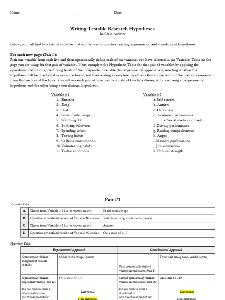 Hypothesis Activity | PDF | Hypothesis | Dependent And Independent ...