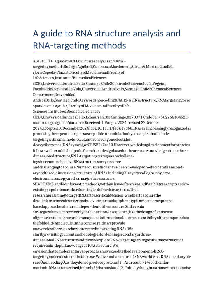 RNA Structure and Targeting Methods Guide | PDF | Micro Rna | Biomolecules