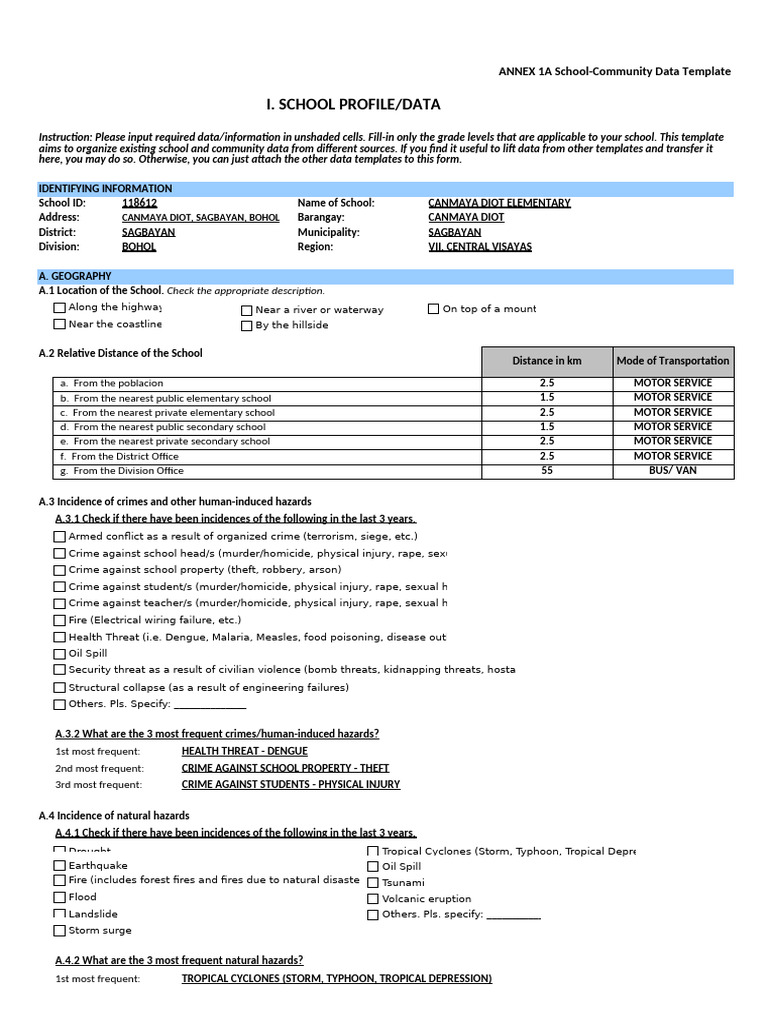 SIP Annex 1A - School-Community Data Template 10302015 | PDF | Natural ...