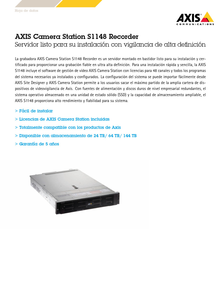 Datasheet Axis Camera Station s1148 Recorder Es ES 358898 | PDF ...