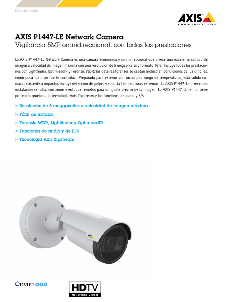 Datasheet Axis p1447 Le Network Camera Es ES 338427 | PDF | Vídeo | Cámara