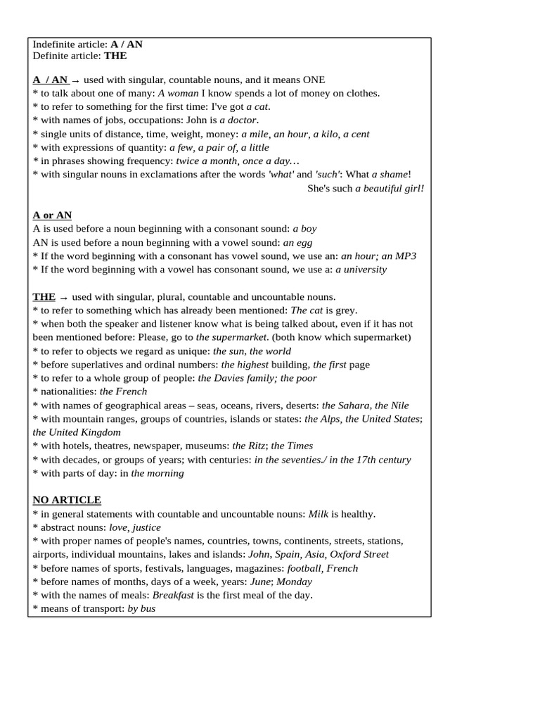 Understanding English Articles: A, An, The | PDF
