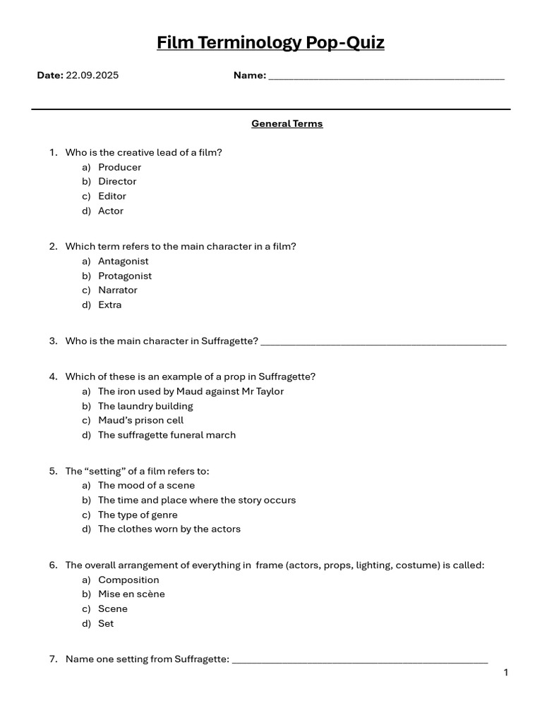 Film Terminology Pop-Quiz | PDF