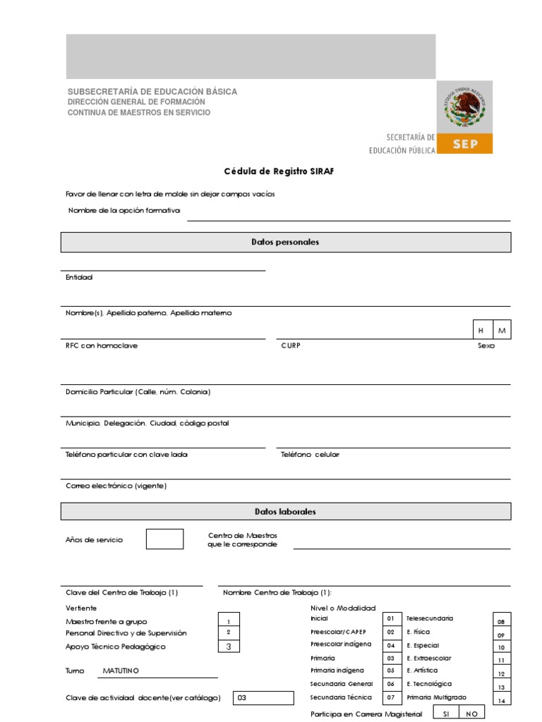 Cedula de Registro Siraf - Docx CBFC | PDF