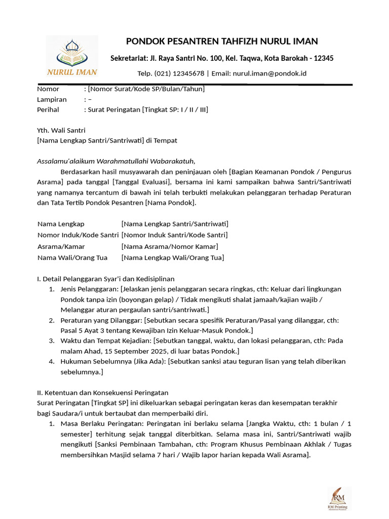 Surat SP I, II, III Pondok Pesantren | PDF