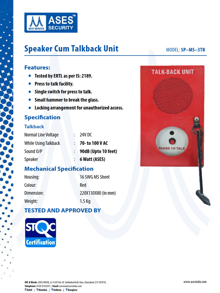 Speaker Cum Talkback Unit | PDF