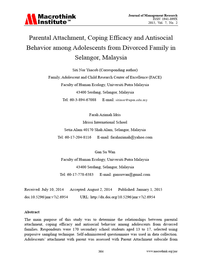 Parental Attachment and Antisocial Behavior in Adolescents | PDF ...