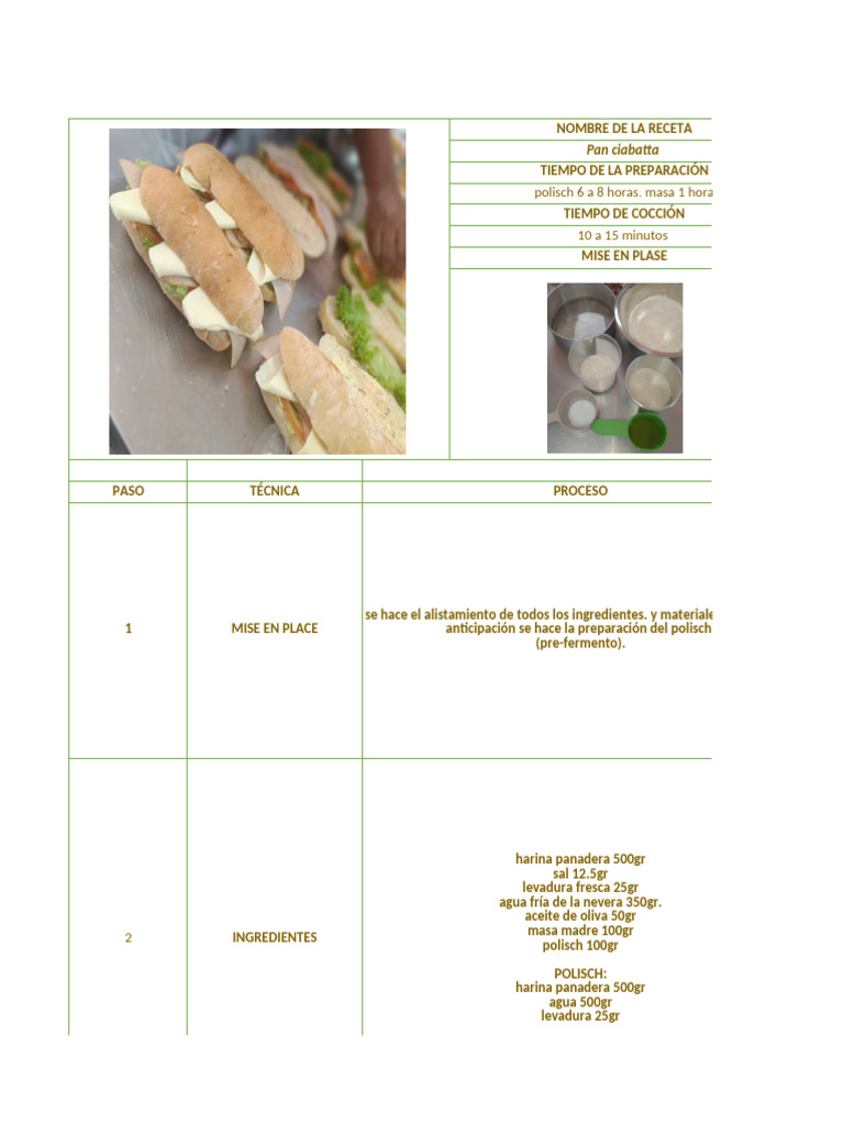 Receta de Pan Ciabatta Casero | PDF | Panes | Cocina