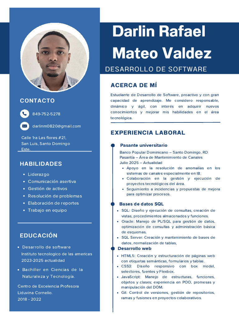 CV Darlin Rafael Mateo Valdez | PDF | Ingeniería de software | SQL
