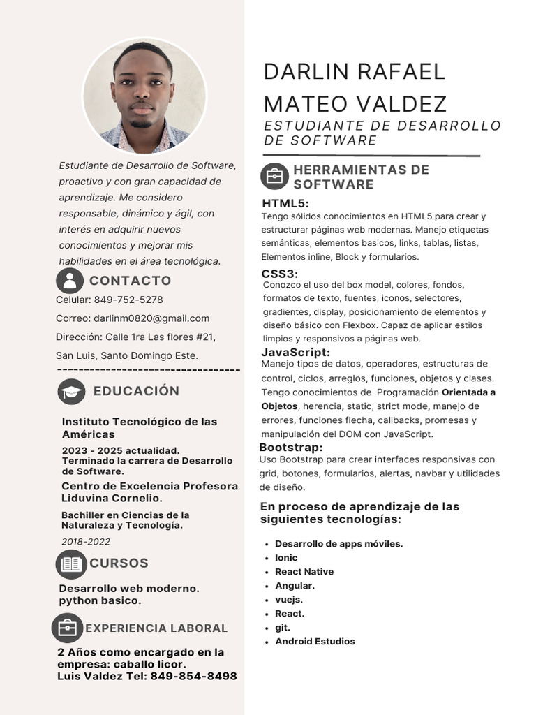 CV Darlin Rafael Mateo Valdez 2025 | PDF | Bootstrap (marco frontal ...