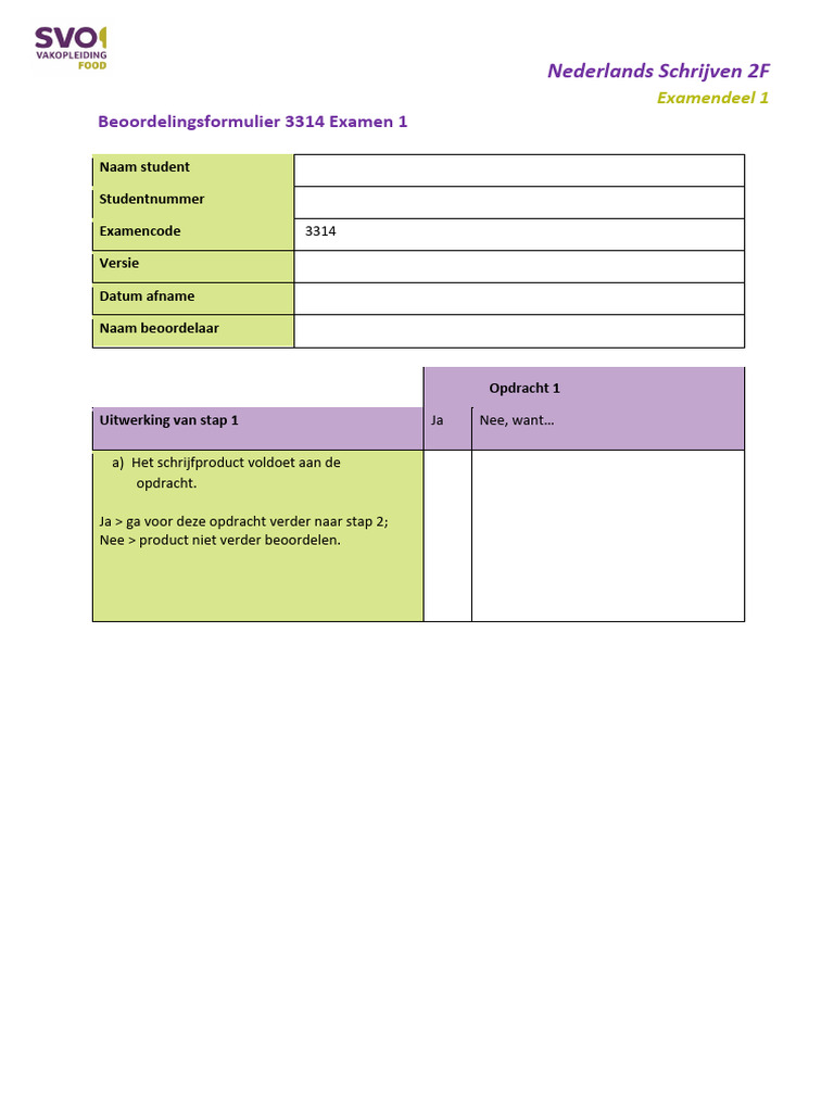 3314 Beoordelingsformulier Schrijven 2F Examen 1 | PDF