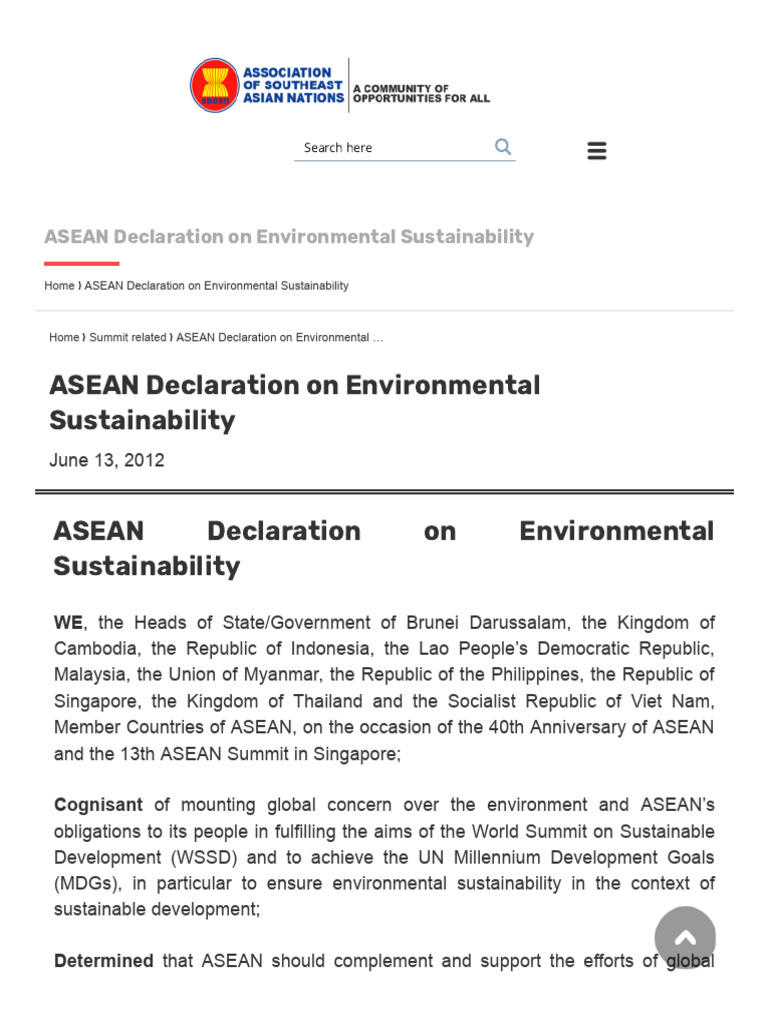 ASEAN Environmental Sustainability Goals | PDF | Sustainability ...
