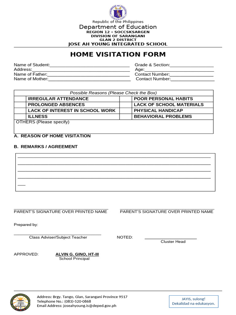 Home Visitation & Performance Evaluation Form | PDF