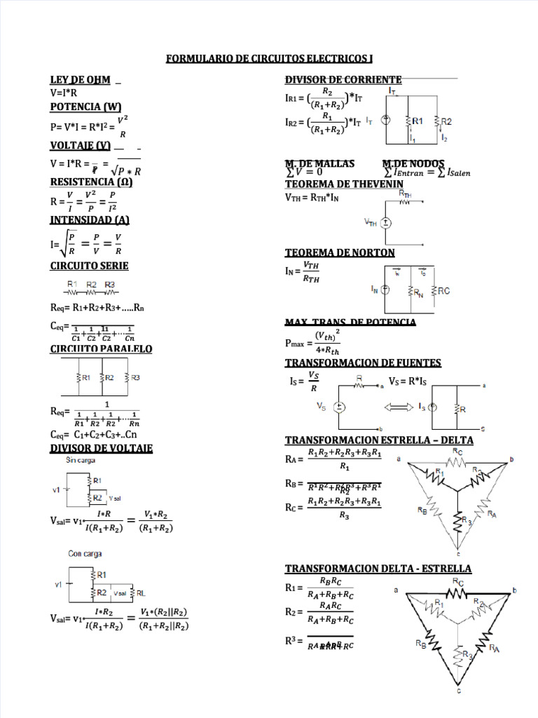 Formulario Circuitos Electricos I | PDF | Red eléctrica | Cantidades ...