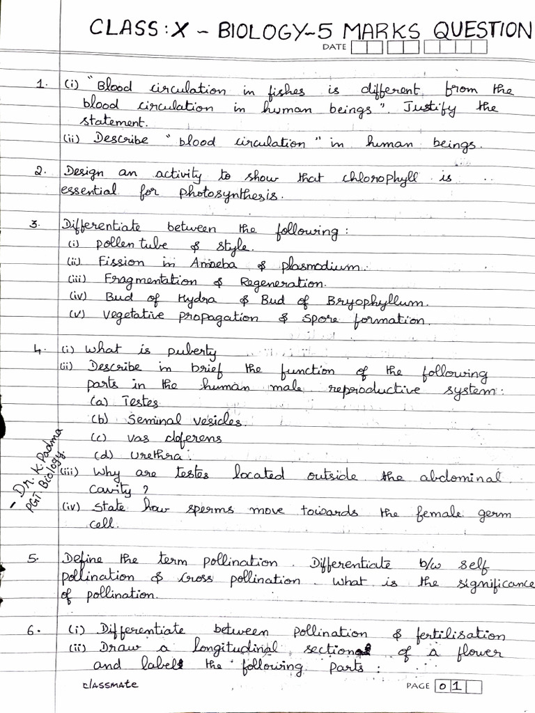 Biology Class X: Key Questions & Concepts | PDF | Flowers | Plant ...