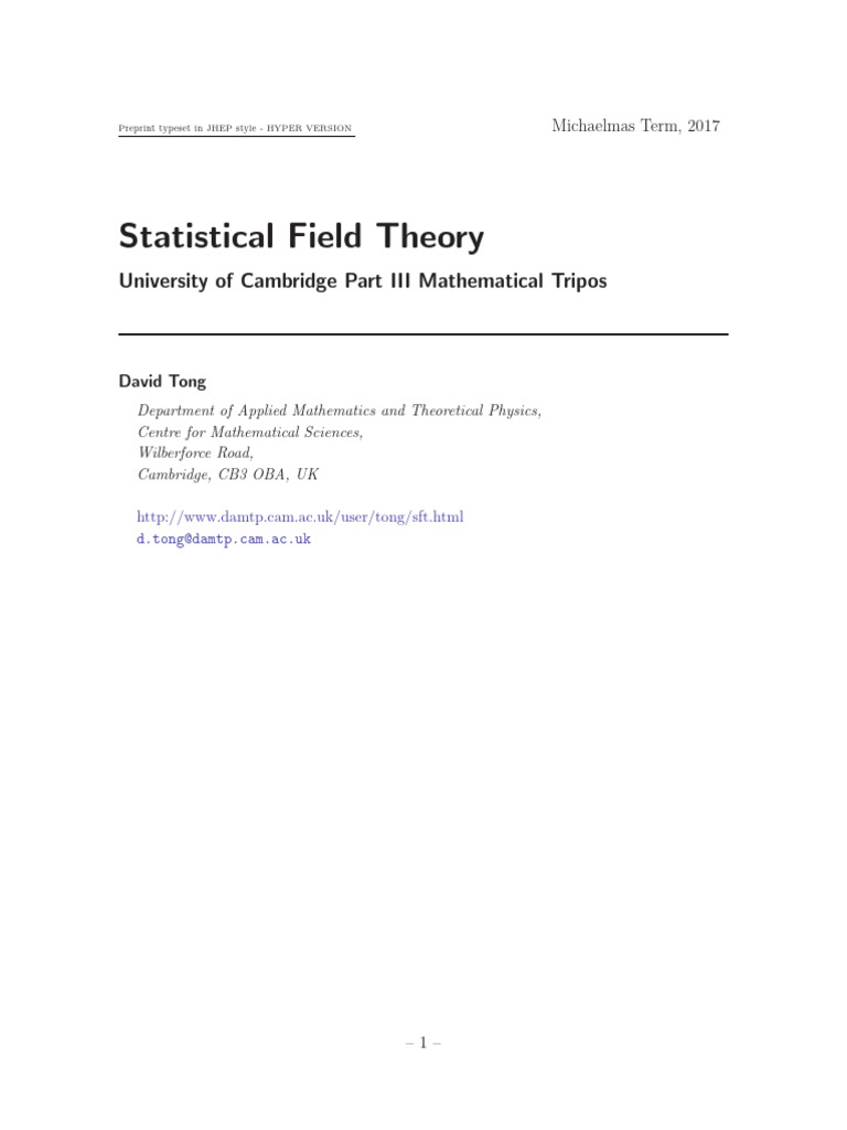Statistical Field Theory: University of Cambridge Part III Mathematical ...