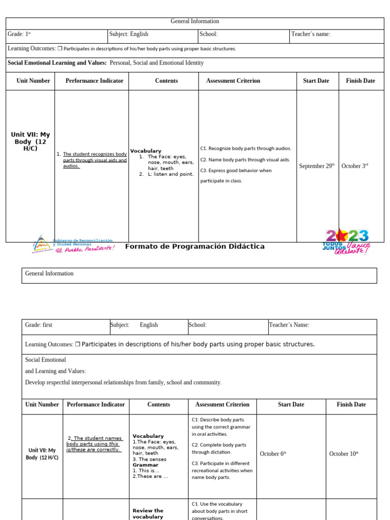First Grade October - November 2025 | PDF | Vocabulary | Learning
